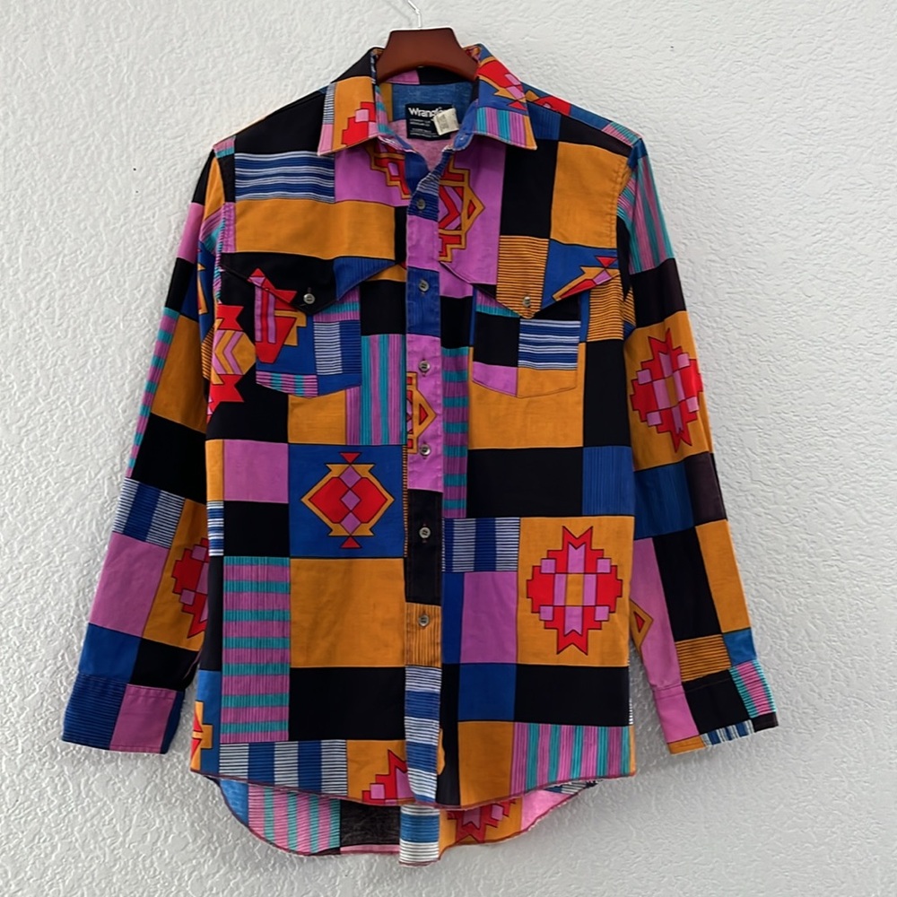 Vintage Wrangler 90s Western Aztec Colorful Cowboy Sh… - Gem
